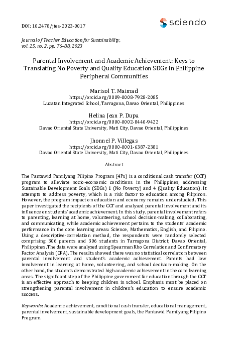 (PDF) Parental Involvement and Academic Achievement: Keys to Translating No Poverty and Quality ...