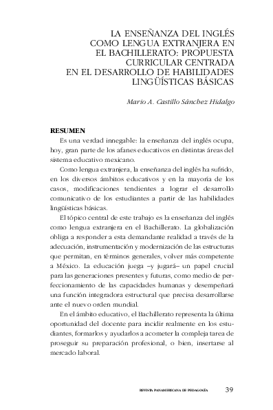 (PDF) La Enseñanza Del Inglés Como Lengua Extranjera en El Bachillerato: Propuesta Curricular ...