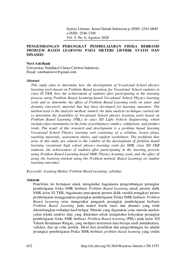 (PDF) Pengembangan Perangkat Pembelajaran Fisika Berbasis Problem Based Learning Pada Meteri ...