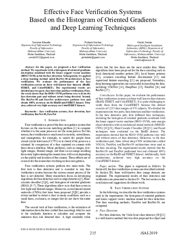 (PDF) Effective Face Verification Systems Based on the Histogram of Oriented Gradients and Deep ...