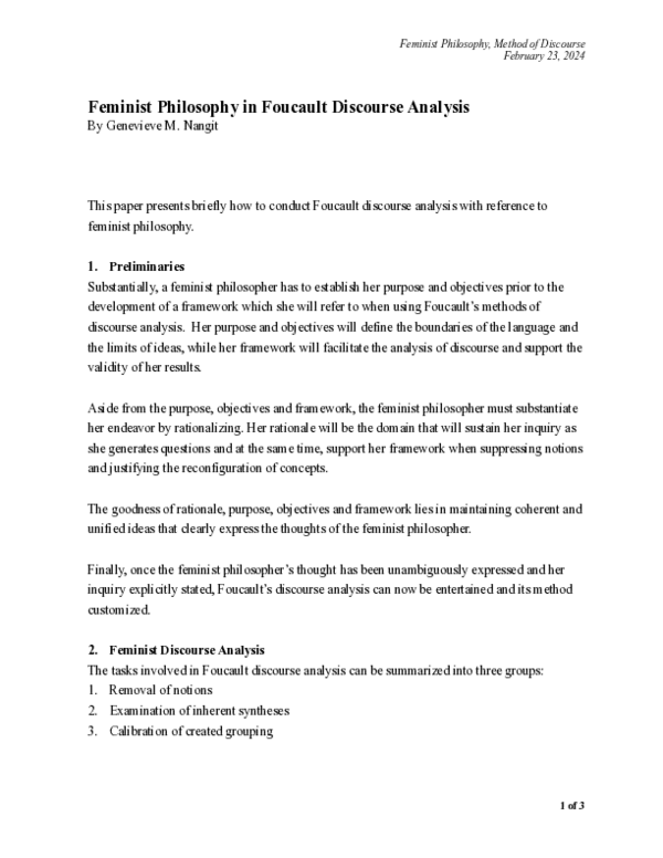 (PDF) Feminist Philosophy in Foucault Discourse Analysis