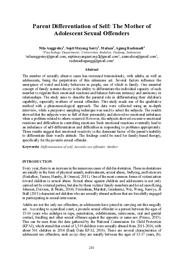 (PDF) Parent Differentiation of Self: The Mother of Adolescent Sexual ...