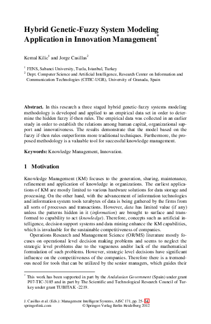 (PDF) Hybrid Genetic-Fuzzy System Modeling Application in Innovation Management