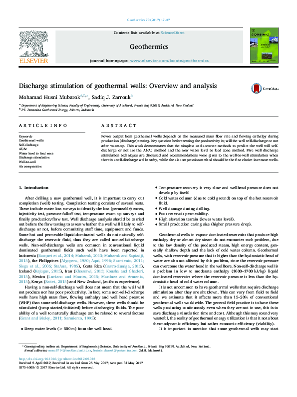 (PDF) Discharge stimulation of geothermal wells: Overview and analysis