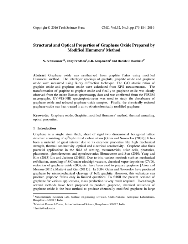 (PDF) Structural and optical properties of graphene oxide prepared by modified hummers' method