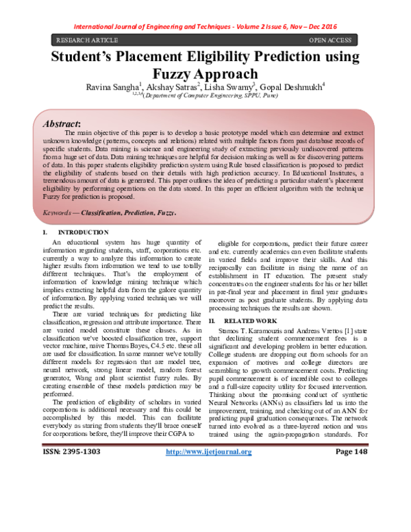 (PDF) Student’s Placement Eligibility Prediction using Fuzzy Approach