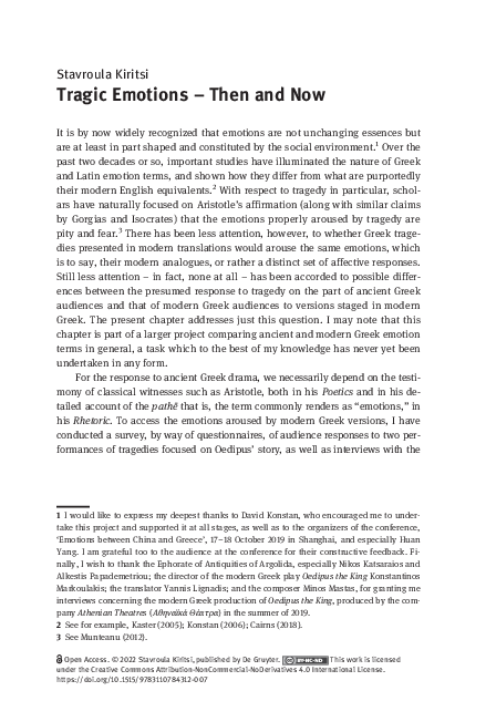 (PDF) Tragic Emotions – Then and Now