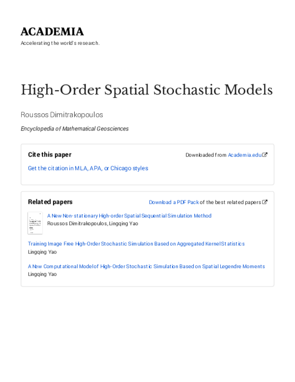 Pdf High Order Spatial Stochastic Models
