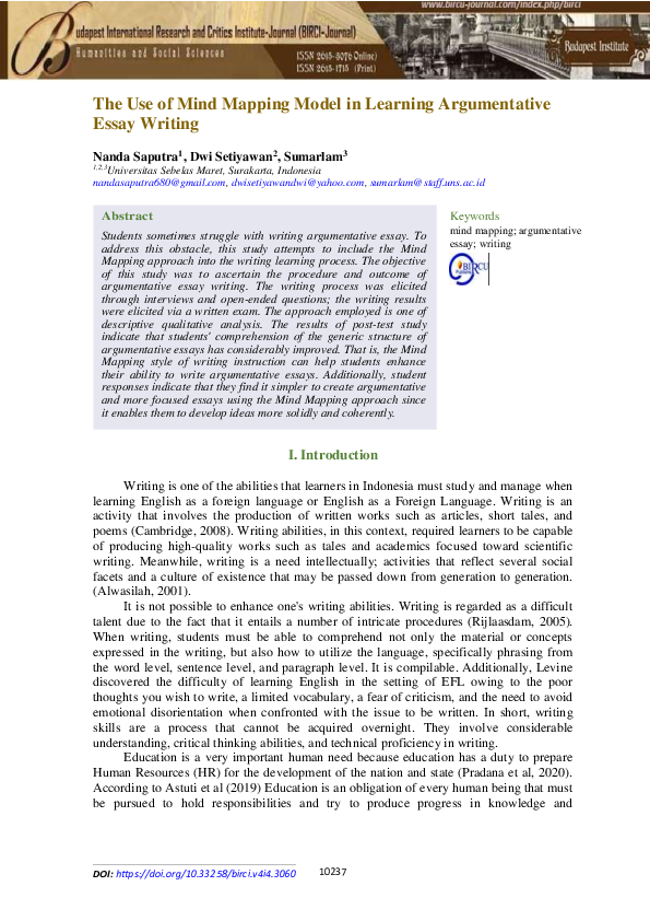 (PDF) The Use of Mind Mapping Model in Learning Argumentative Essay Writing