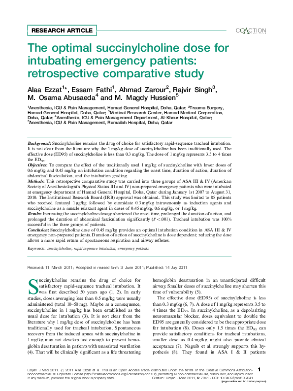 (PDF) The optimal succinylcholine dose for intubating emergency ...