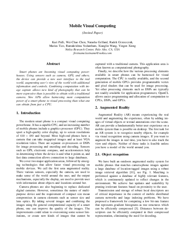 (PDF) Mobile Visual Computing