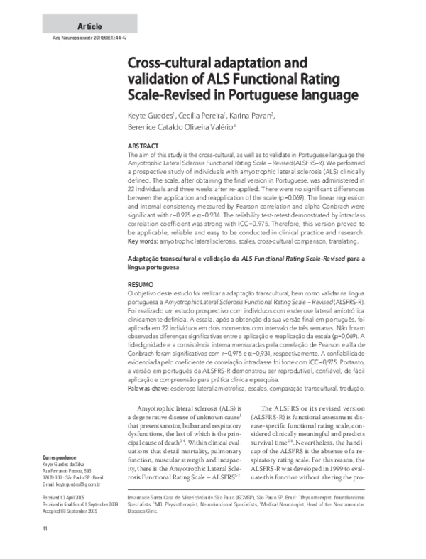 (PDF) Cross-cultural adaptation and validation of als Functional Rating Scale-Revised in ...