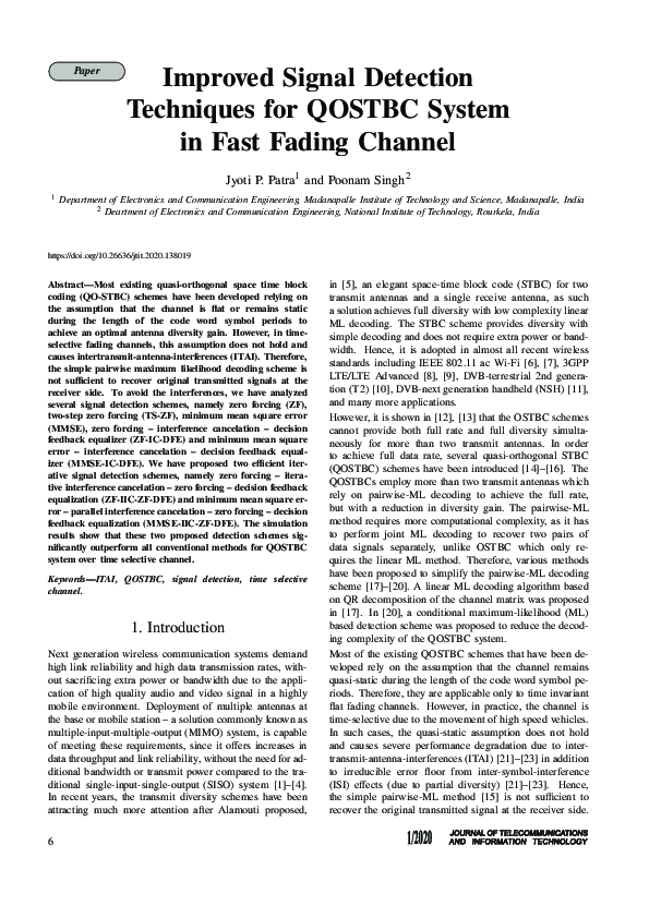 (PDF) Improved Signal Detection Techniques for QOSTBC System in Fast ...