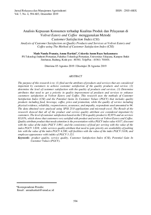 (PDF) Analisis Kepuasan Konsumen terhadap Kualitas Produk dan Pelayanan di Voltvet Eatery and ...