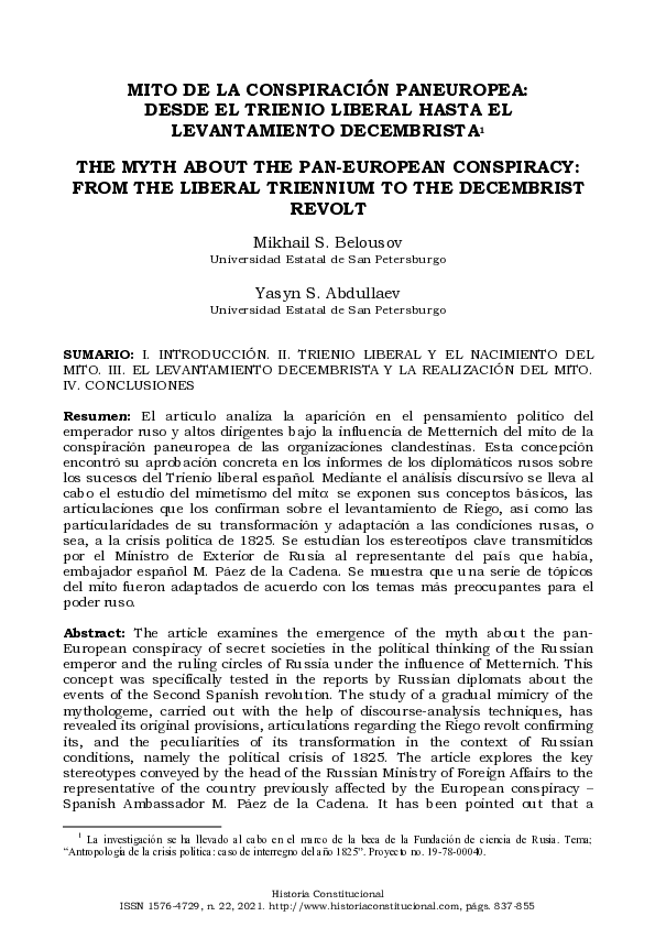 (PDF) Mito de la conspiración paneuropea: desde el Trienio Liberal ...