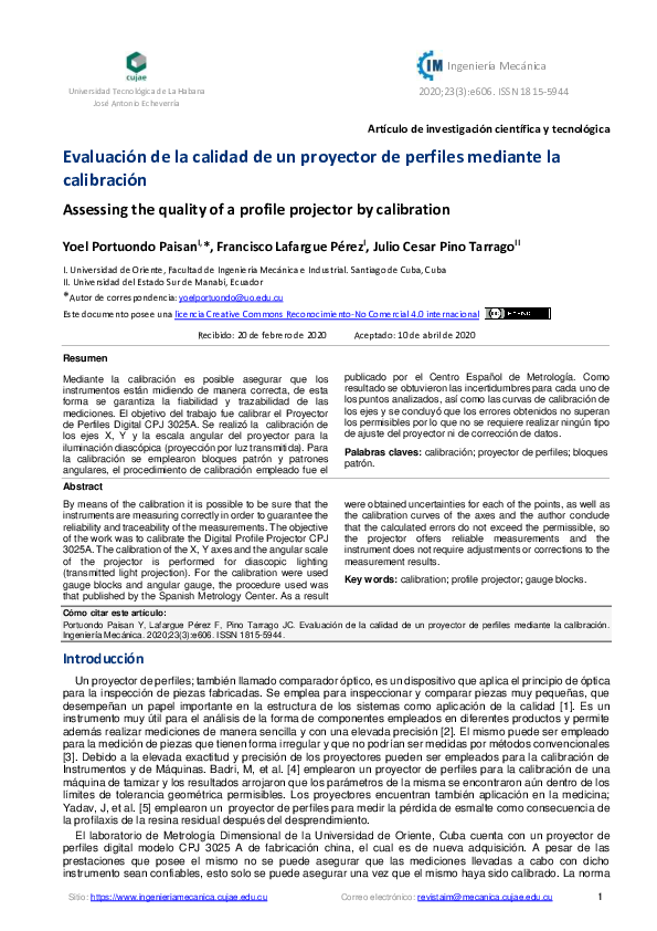 (PDF) Evaluación de la calidad de un proyector de perfiles mediante la ...