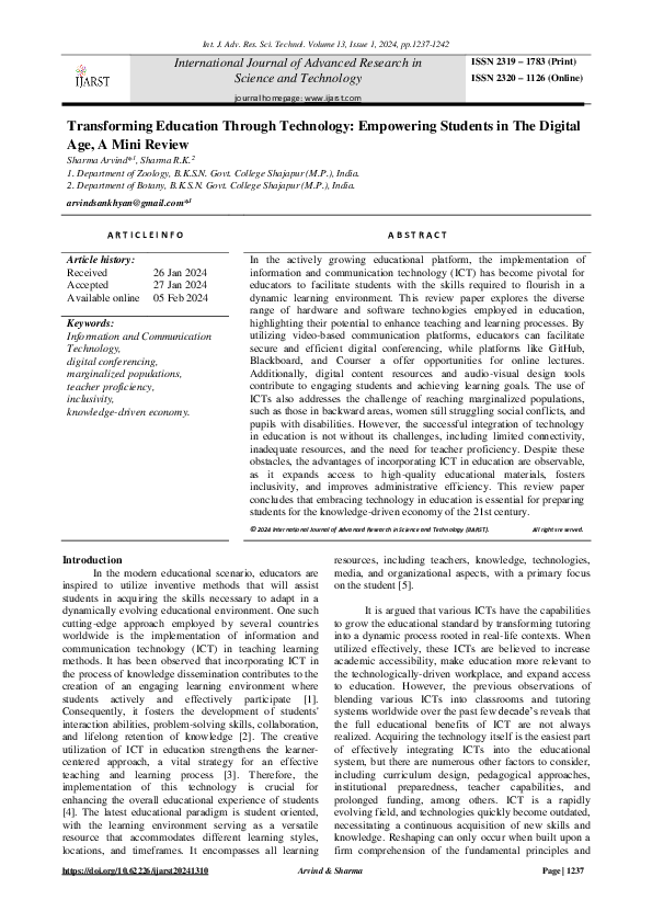 (PDF) Transforming Education Through Technology: Empowering Students in The Digital Age, A Mini ...