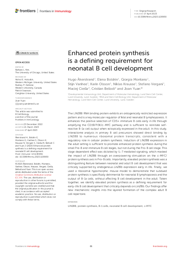 (PDF) Enhanced protein synthesis is a defining requirement for neonatal ...