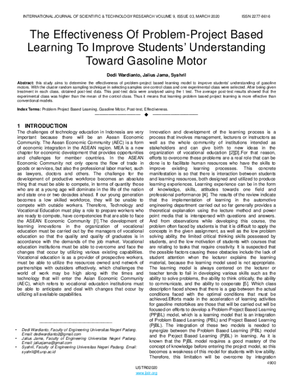 (PDF) The Effectiveness Of Problem-Project Based Learning To Improve ...