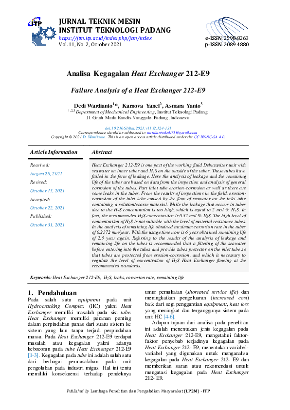 (PDF) Failure Analysis of a Heat Exchanger 212-E9