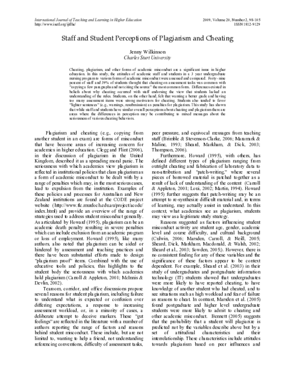 (PDF) Staff and student perceptions of plagiarism and cheating