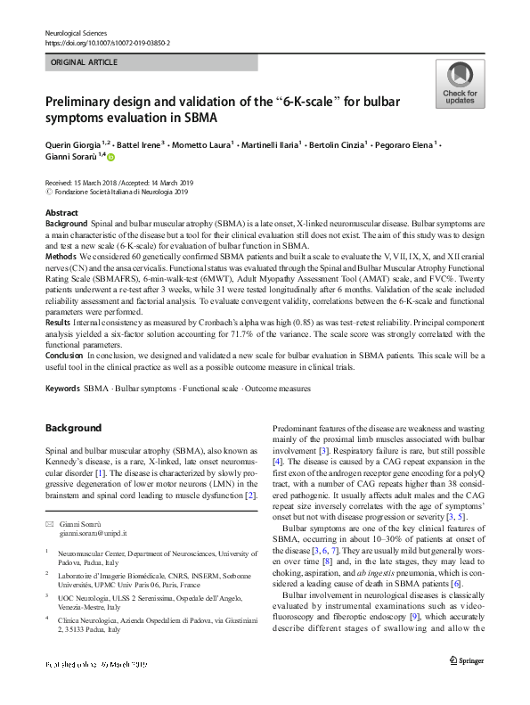 (PDF) Preliminary design and validation of the “6-K-scale” for bulbar ...