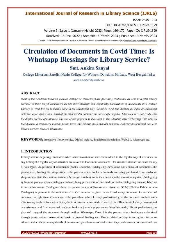 (PDF) Circulation of Documents in Covid Time: Is Whatsapp Blessings for ...