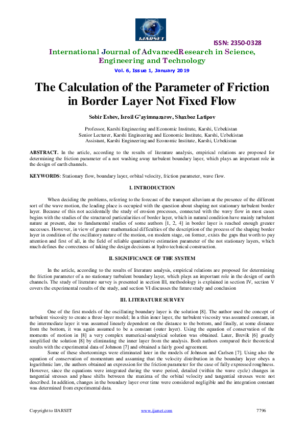 (PDF) The Calculation of the Parameter of Friction in Border Layer Not ...