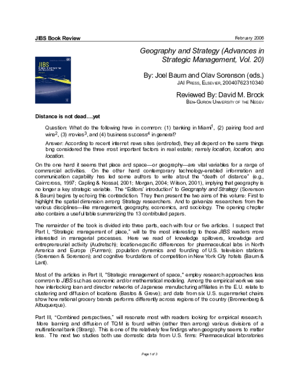 (PDF) Geography and Strategy (Advances in Strategic Management, Vol. 20)