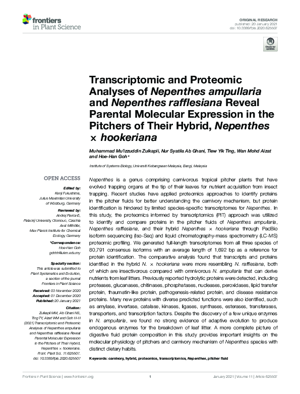 (PDF) Transcriptomic and Proteomic Analyses of Nepenthes ampullaria and Nepenthes rafflesiana ...