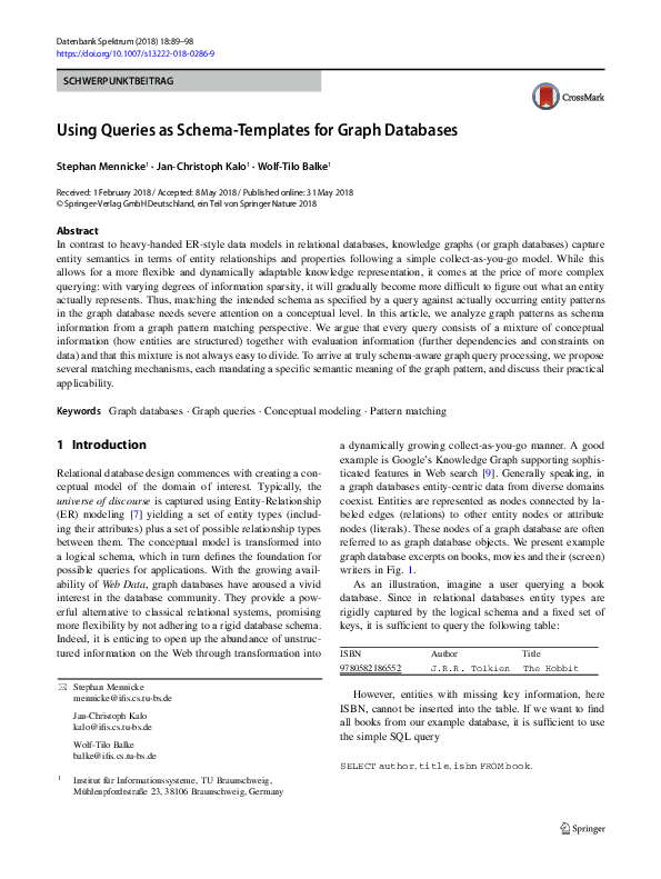 (PDF) Using Queries as Schema-Templates for Graph Databases