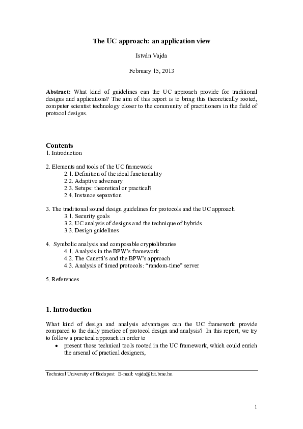 (PDF) The UC approach: an application view