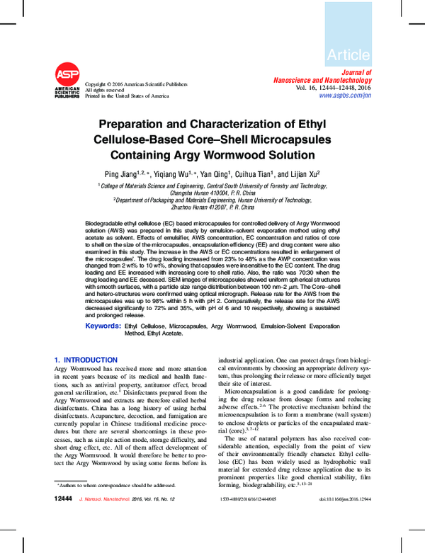 (PDF) Preparation and characterization of ethylcellulose-based ...