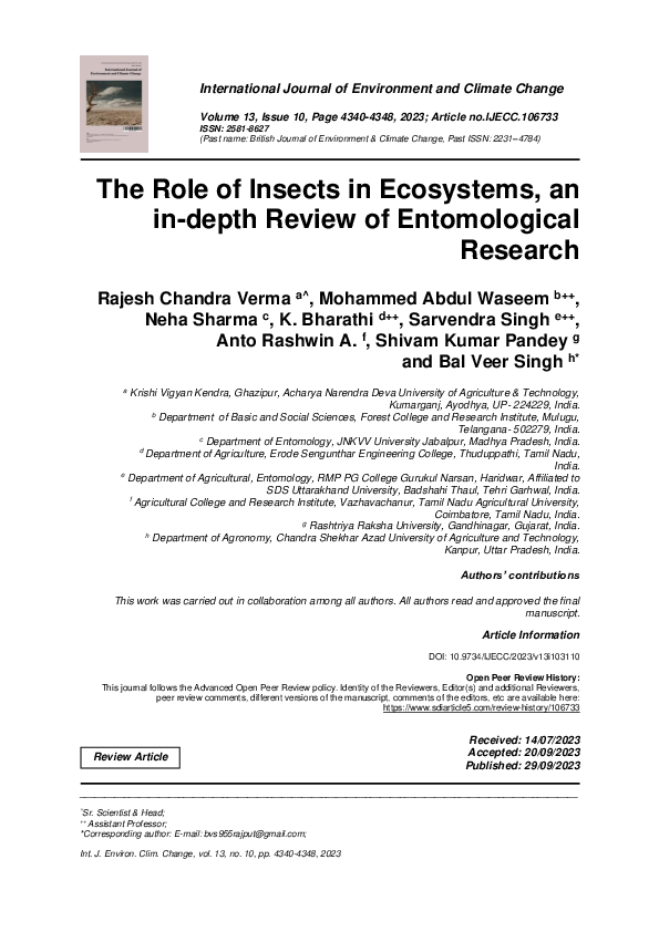 (PDF) The Role of Insects in Ecosystems, an in-depth Review of ...