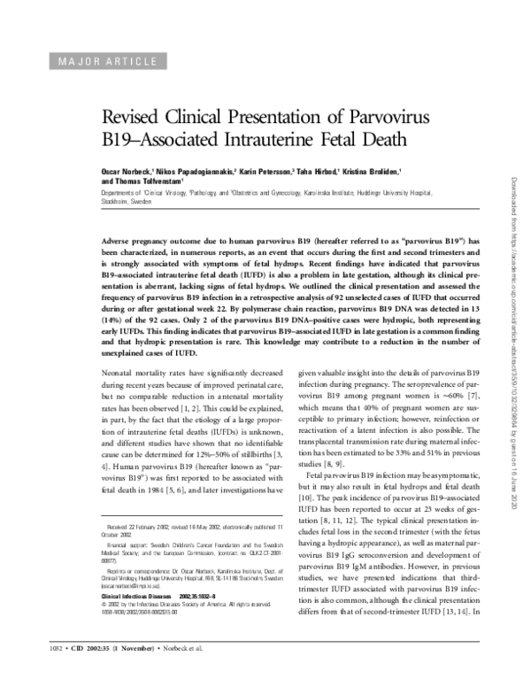 (PDF) Revised Clinical Presentation of Parvovirus B19–Associated ...