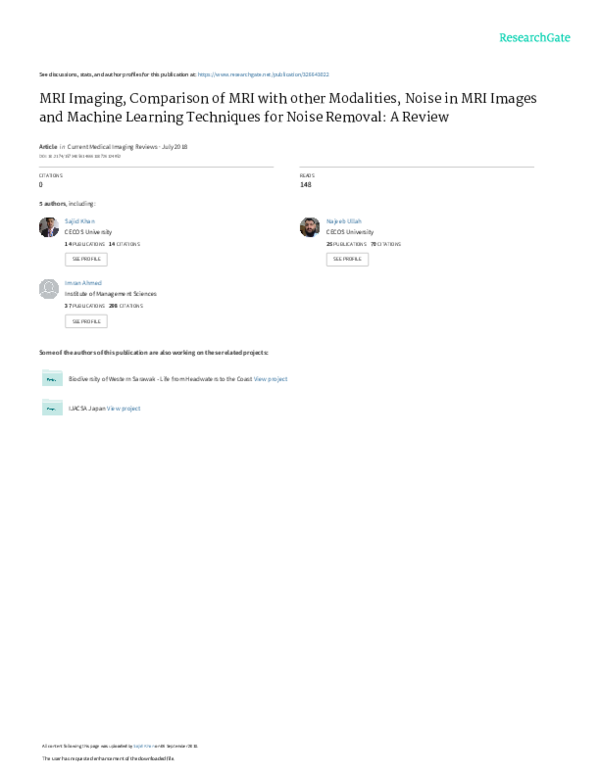 (PDF) MRI Imaging, Comparison of MRI with other Modalities, Noise in ...