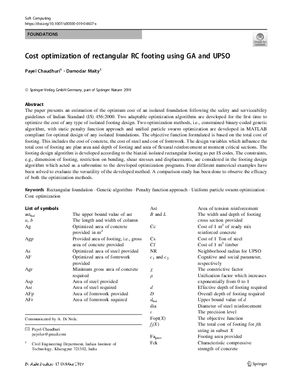 (PDF) Cost optimization of rectangular RC footing using GA and UPSO
