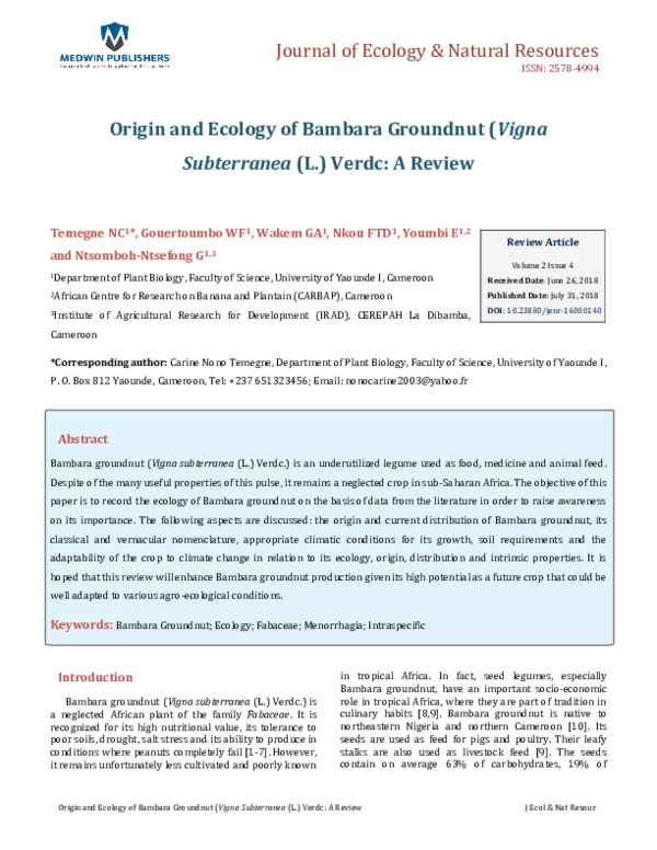 (PDF) Origin and Ecology of Bambara Groundnut (Vigna Subterranea (L.) Verdc: A Review