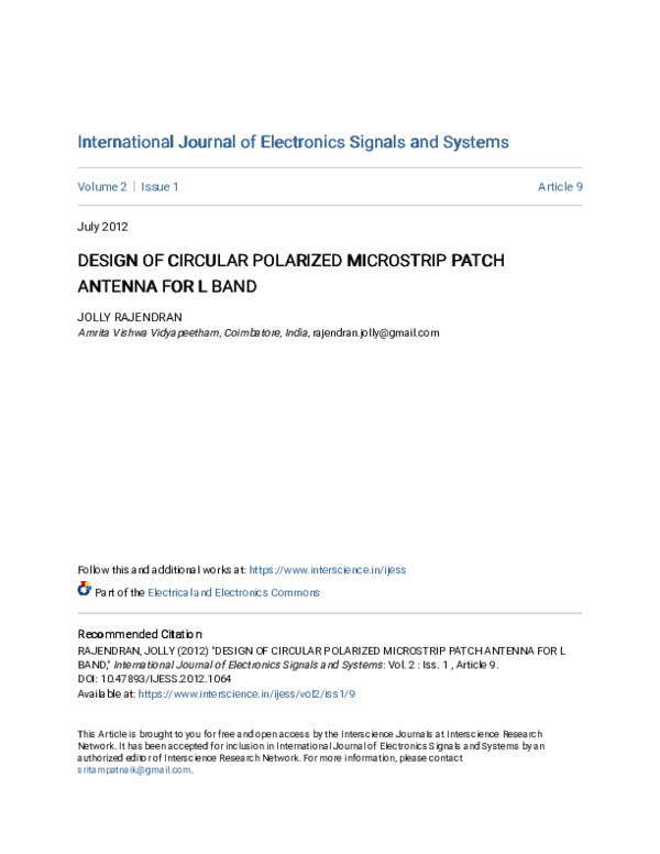 (PDF) Design of Circular Polarized Microstrip Patch Antenna for L Band