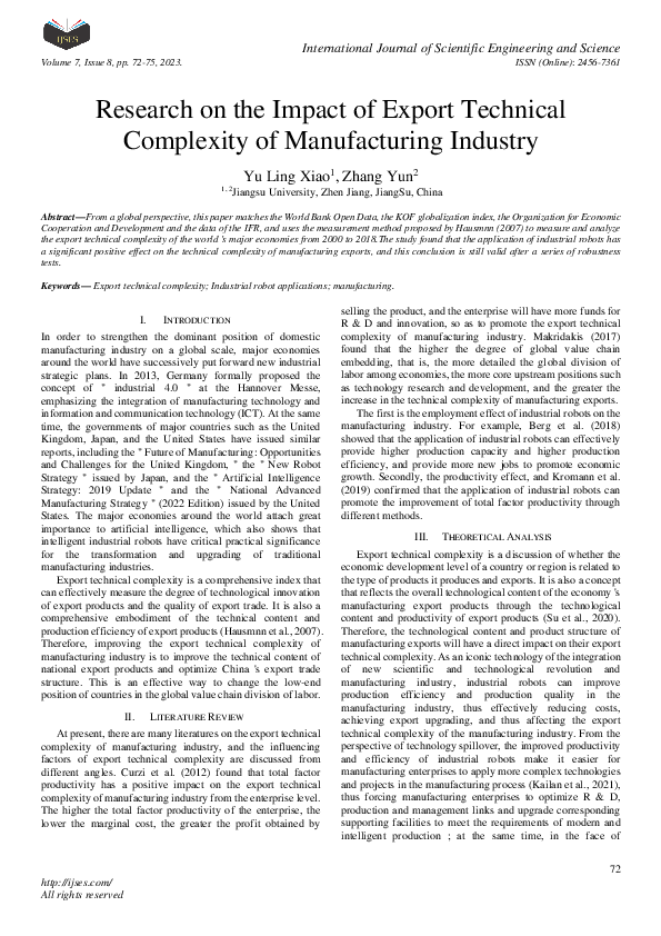 (PDF) Research on the Impact of Export Technical Complexity of ...
