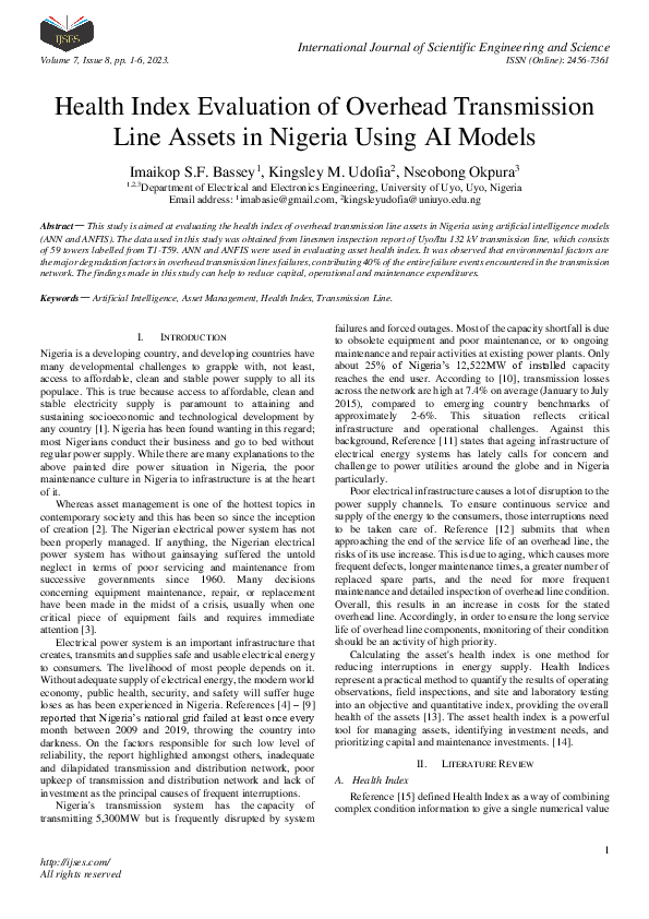 (PDF) Health Index Evaluation of Overhead Transmission Line Assets in ...
