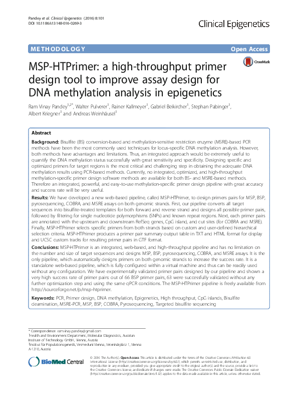 (PDF) MSP-HTPrimer: High-Throughput Tool for DNA Methylation Primers