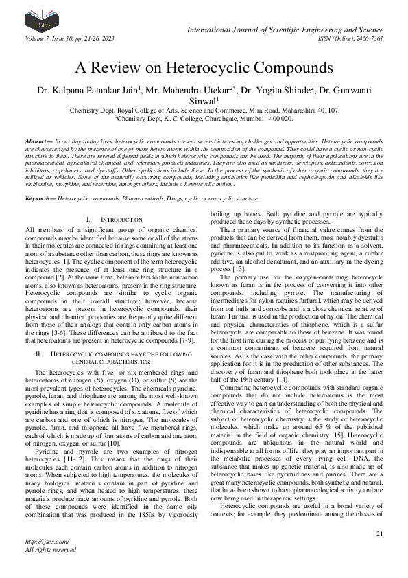 (PDF) A Review on Heterocyclic Compounds