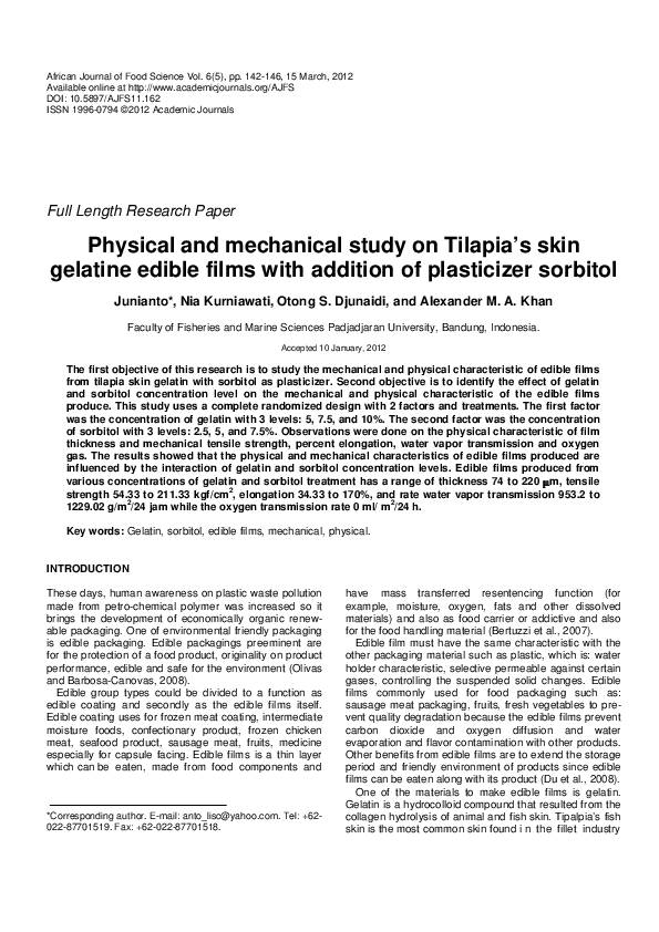 (PDF) Physical and mechanical study on Tilapia’s skin gelatine edible ...