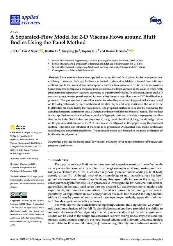Pdf A Separated Flow Model For 2 D Viscous Flows Around Bluff Bodies Using The Panel Method