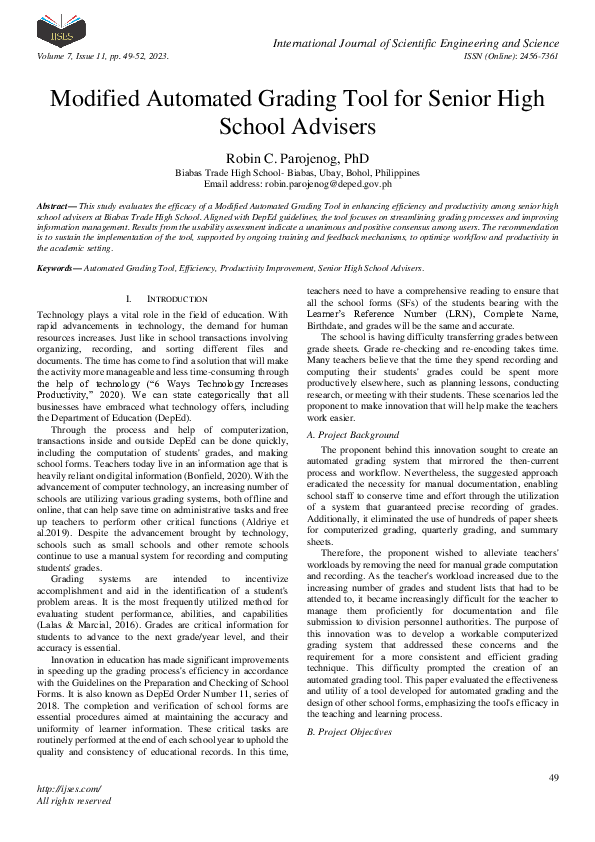 (PDF) Modified Automated Grading Tool for Senior High School Advisers