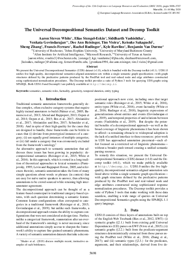 (PDF) The Universal Decompositional Semantics Dataset and Decomp Toolkit
