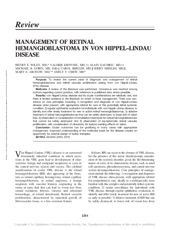 (PDF) Management of Retinal Hemangioblastoma in Von Hippel–Lindau Disease