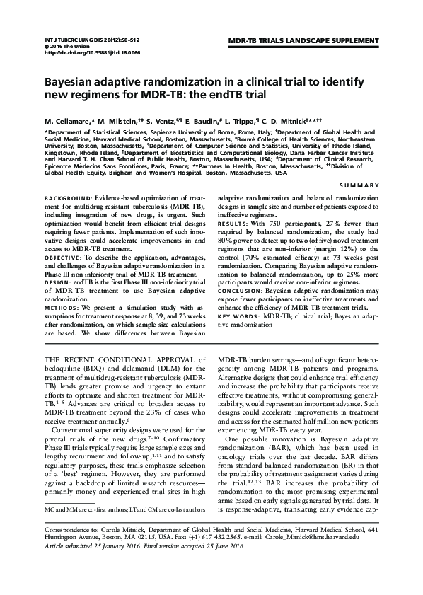 (PDF) Bayesian adaptive randomization in a clinical trial to identify new regimens for MDR-TB ...