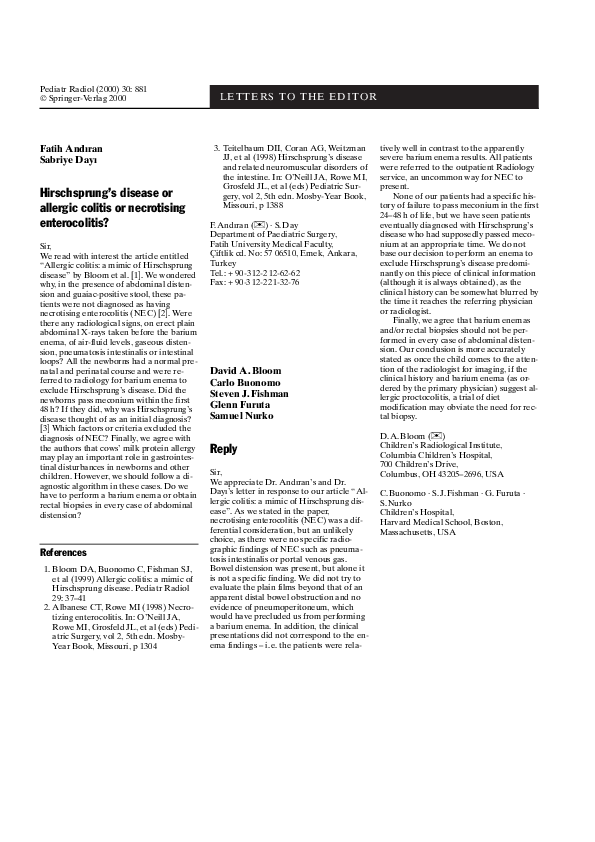 (PDF) Hirschsprung's disease or allergic colitis or necrotising ...